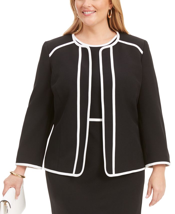 Kasper Plus Size Piped Crepe Flyaway Jacket - Macy's
