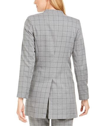 Calvin Klein Petite Collarless Plaid Topper Jacket - Macy's