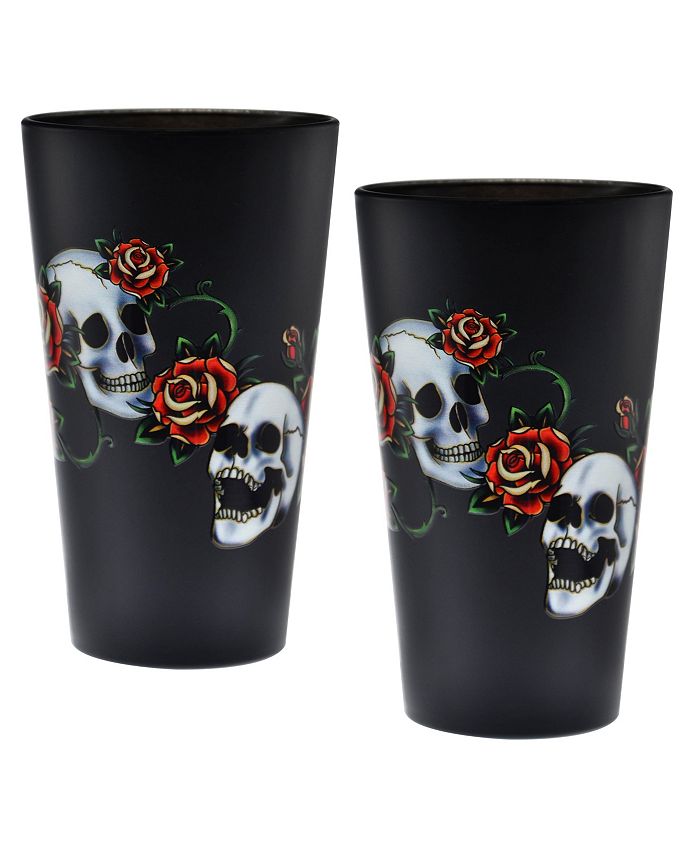 Culver Skull & Rose Pint Glass 16-Ounce Set of 2 - Macy's