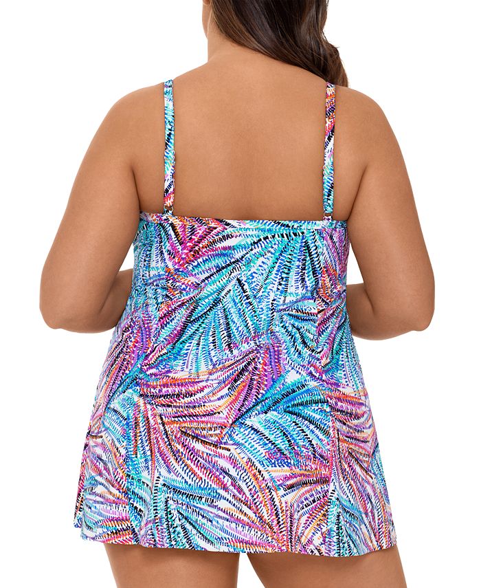 Swim Solutions Plus Size Palmalicious Printed Empire Tummy Control