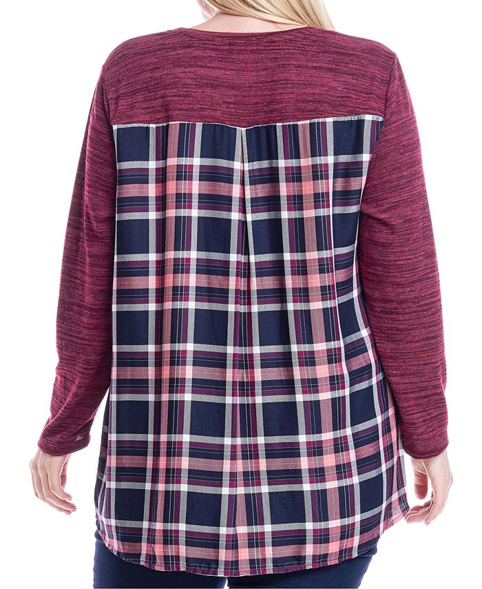 Fever Plus Size Knit & Plaid Top - Macy's