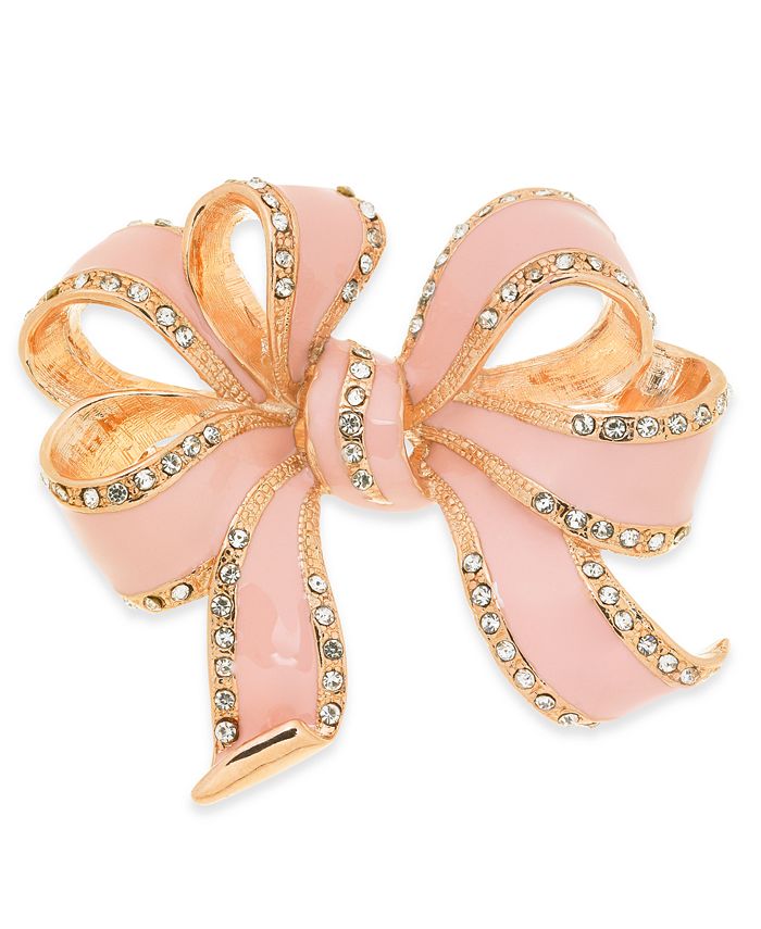 Charter Club Rose Gold-Tone Pavé Colored Bow Pin, Created for Macy's ...