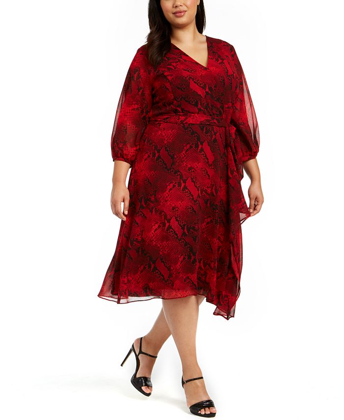 Calvin Klein Plus Size Printed Faux-Wrap Dress - Macy's