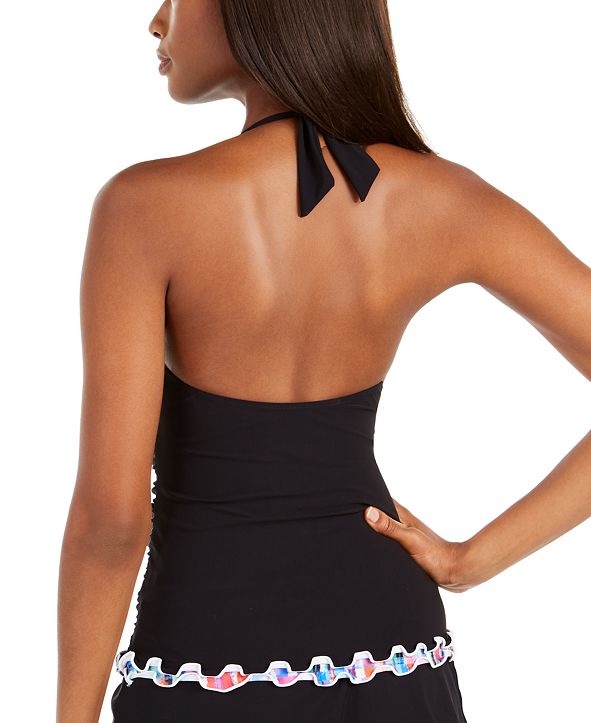 Profile by Gottex Tricolore Ruffled Halter Tummy-Control Tankini Top ...