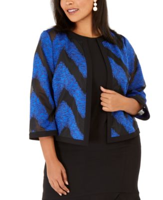 Kasper Plus Size Organza Mixed-Texture Flyaway Jacket - Macy's