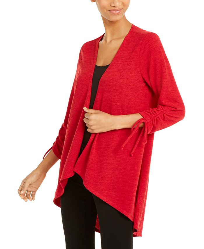 NY Collection Open-Front Drawstring-Cuff Cardigan - Macy's