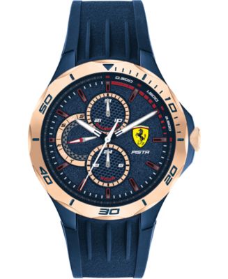 Ferrari Men's Pista Blue Silicone Strap Watch 44mm - Macy's