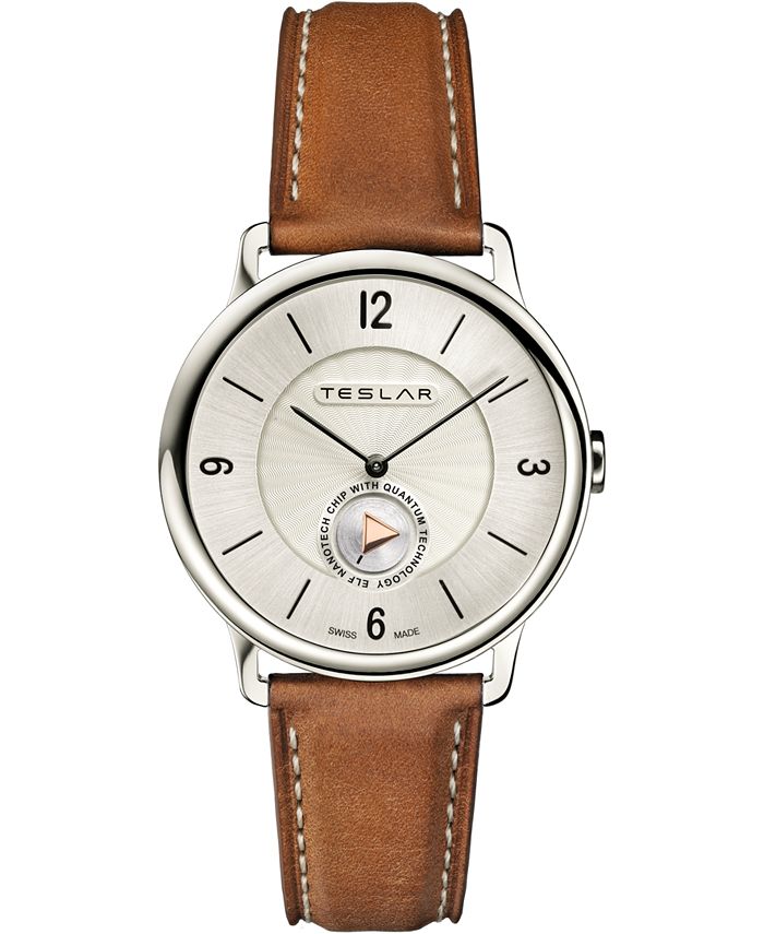 Teslar Men's Swiss Re-Balance T-1 Brown Leather Strap Watch 40mm - Macy's