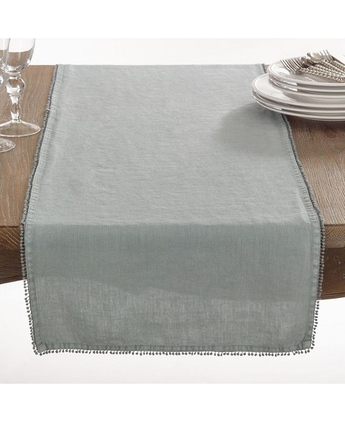 Saro Lifestyle Pom Pom Design Linen Dining Room Table Runner - Macy's