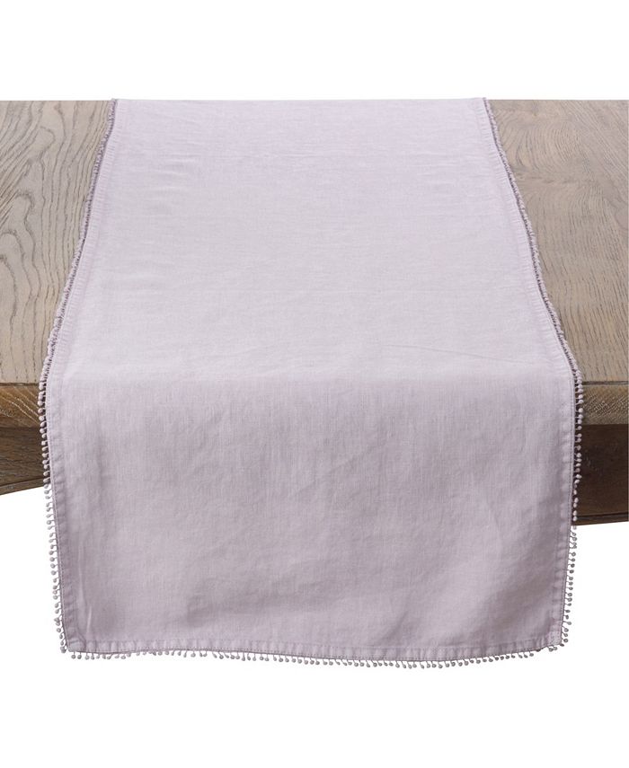 Saro Lifestyle Pom Pom Design Linen Dining Room Table Runner - Macy's