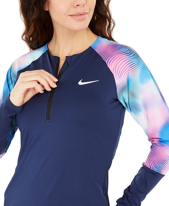 Nike Shift Printed Long-Sleeve Zip-Neck Rash Guard & Reviews - Swimwear ...