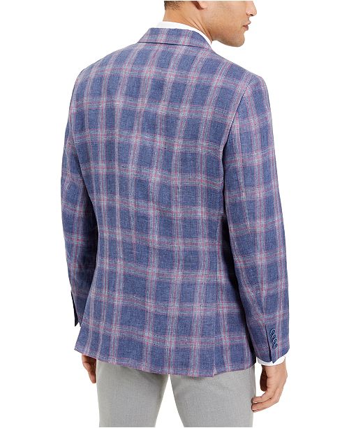 Tommy Hilfiger Men's Modern-Fit TH Flex Stretch Blue/Red Windowpane ...