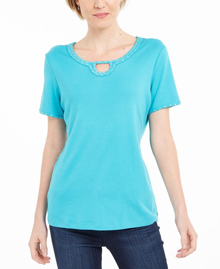 Karen Scott Studded Keyhole Top, Created for Macy's - Macy's