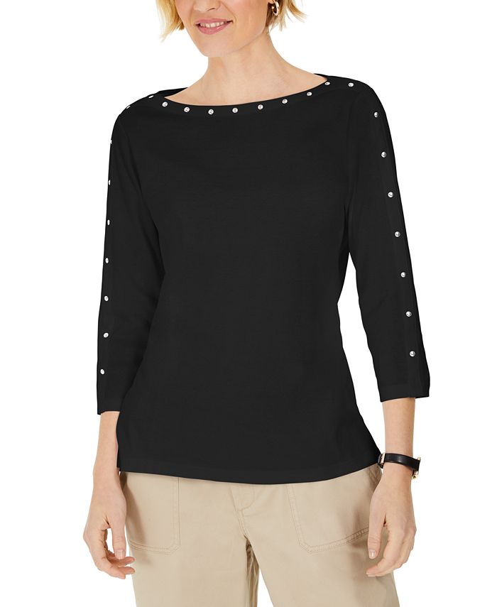 Karen Scott Cotton Studded Top, Created for Macy's - Macy's