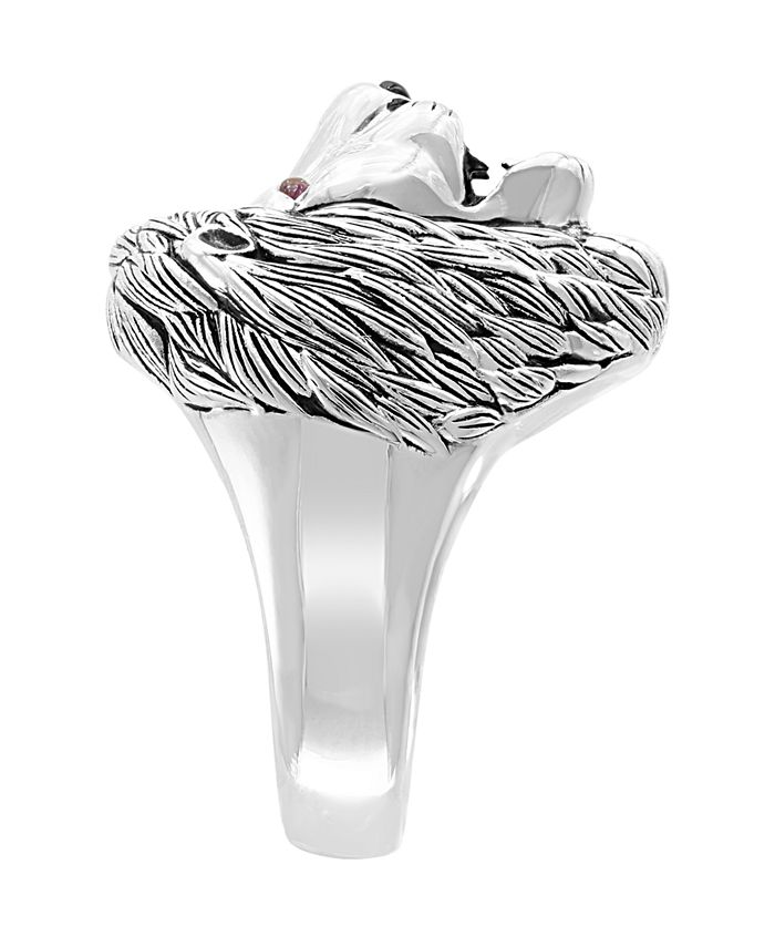 EFFY Collection EFFY® Men's Ruby and Onyx Lion Ring in Sterling Silver ...
