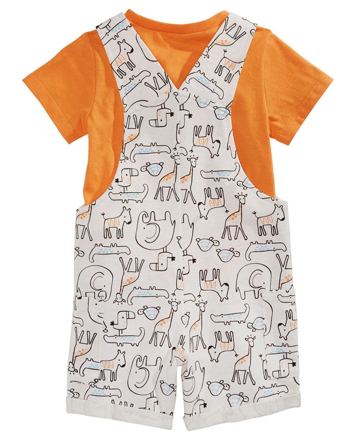 First Impressions Baby Boys 2-Pc. T-Shirt & Animal-Print Shortalls Set, Created for Macy's - Macy's