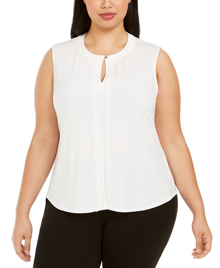 Kasper Plus Size Pleated-Neck Keyhole Top - Macy's