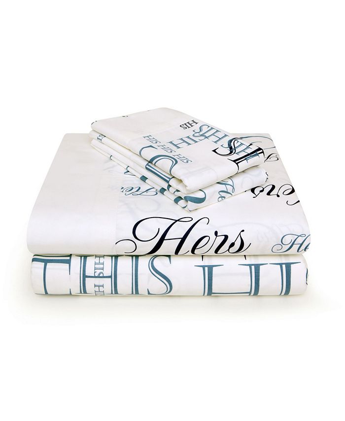 Bed Hog His and Hers Sheet Set of 4, 300 Thread Count, Queen - Macy's