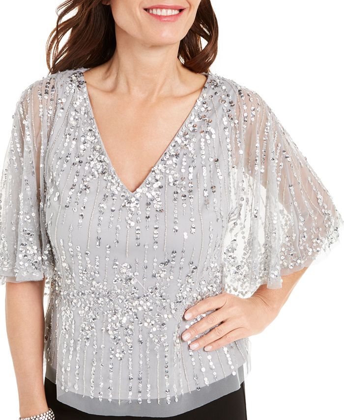 Adrianna Papell Sequined Capelet Top - Macy's