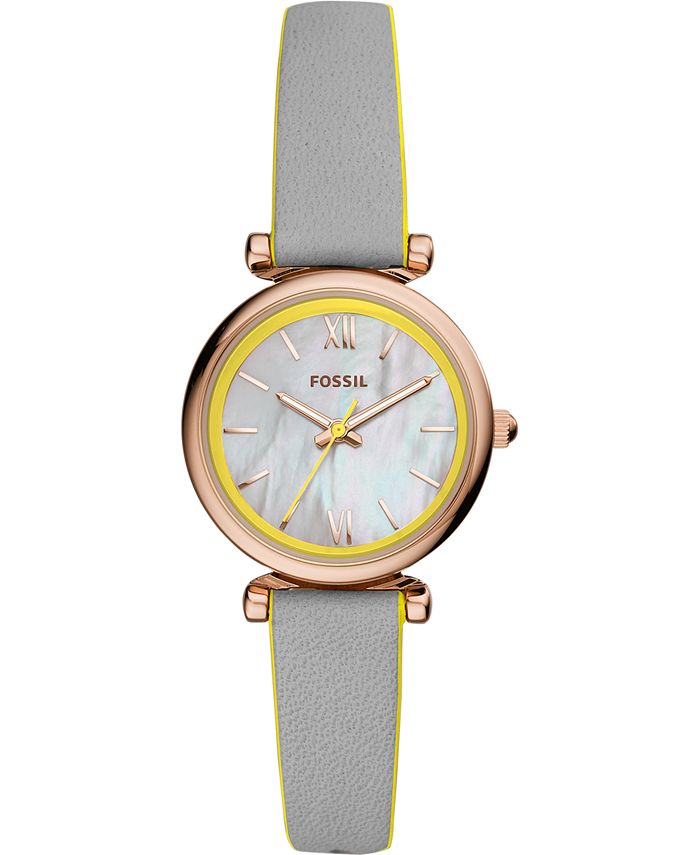 Fossil Women's Carlie Mini Gray Leather Strap Watch 28mm - Macy's