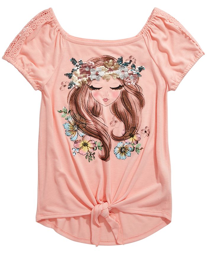 Beautees Big Girls Lace-Trim Flip Sequin Top - Macy's