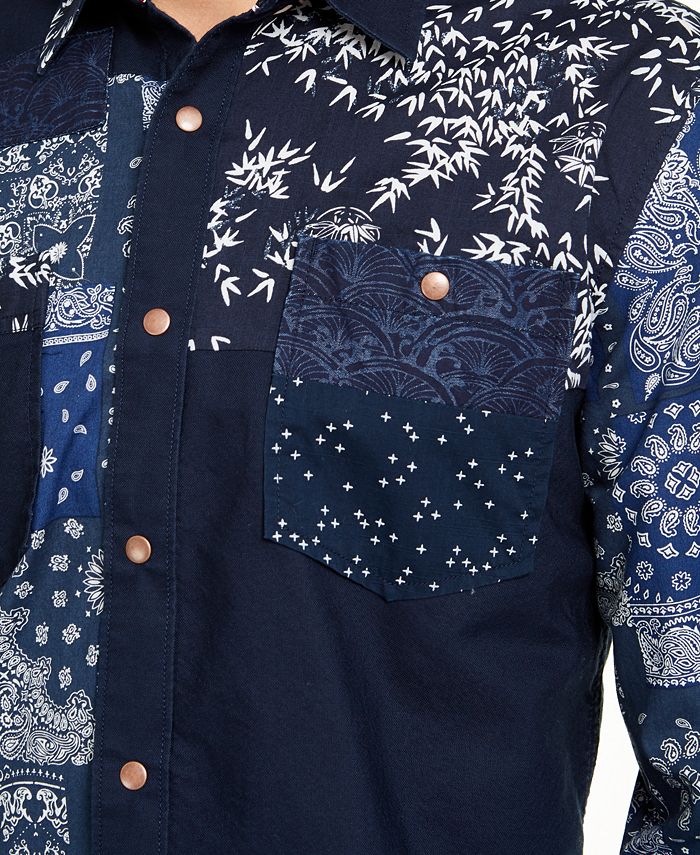 Sun + Stone Men's Indigo Patchwork Shirt, Created for Macy's - Macy's