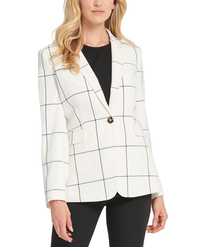 DKNY Windowpane-Print Single-Button Blazer - Macy's