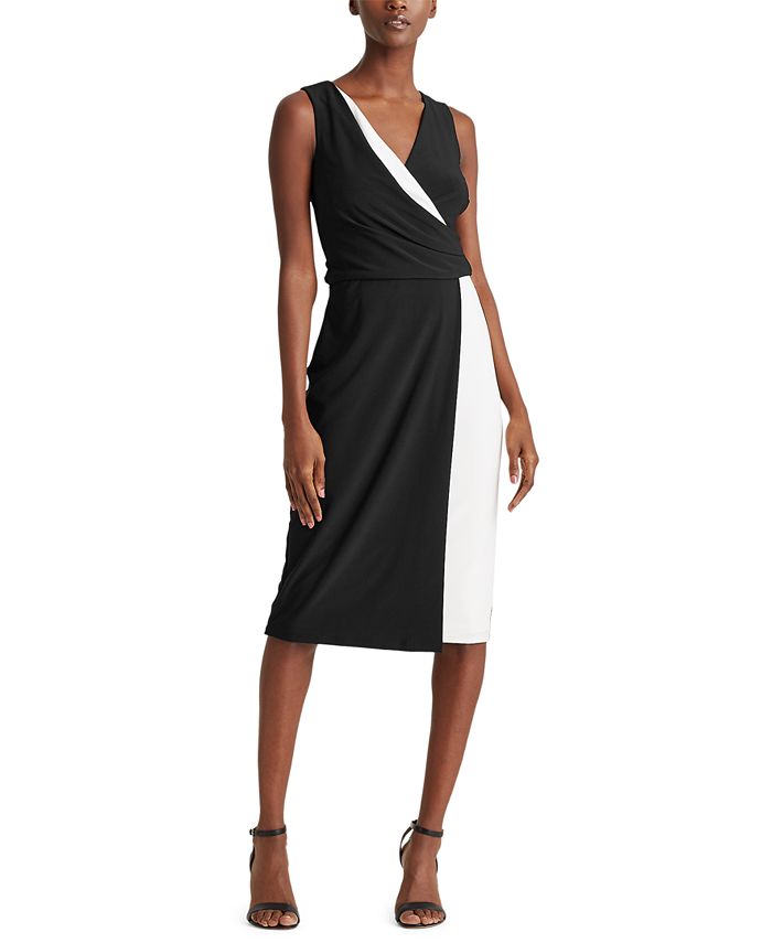 Lauren Ralph Lauren Two-Tone Surplice Jersey Dress - Macy's