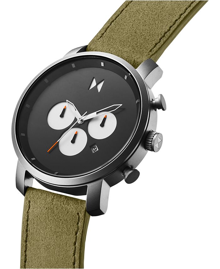 MVMT Men's Chronograph Rugged Pack Green Leather Strap Watch 45mm - Macy's