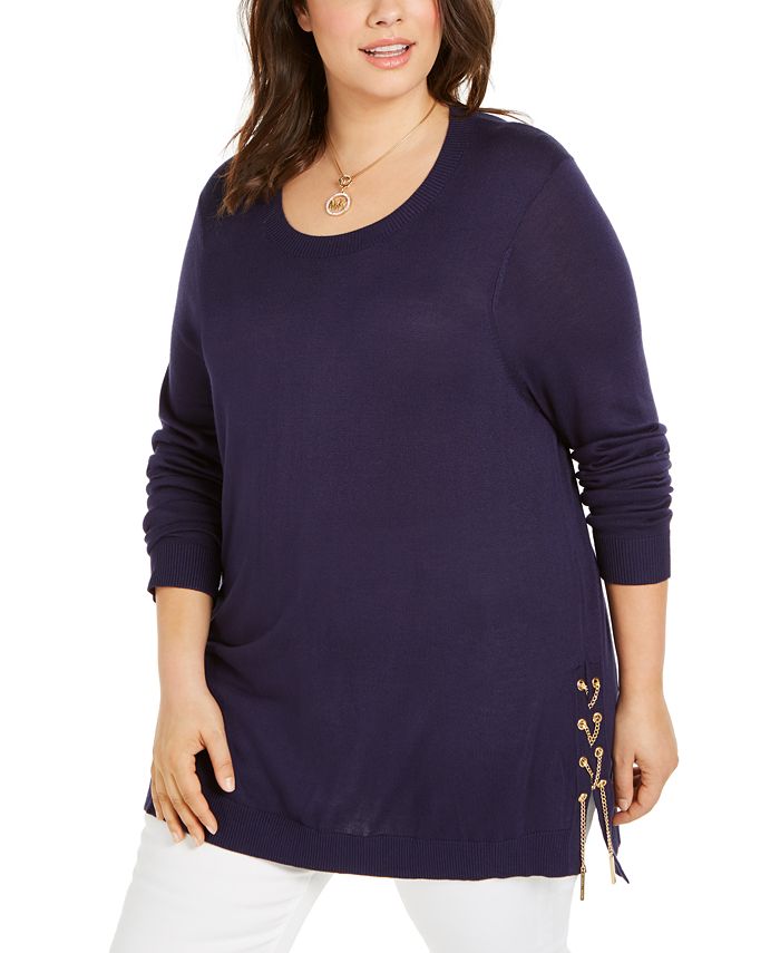 Michael Kors Plus Size Lace-Up Scoop-Neck Sweater - Macy's