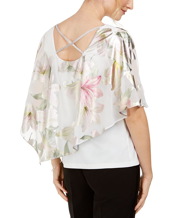 MSK Cross-Back Floral Overlay Top - Macy's