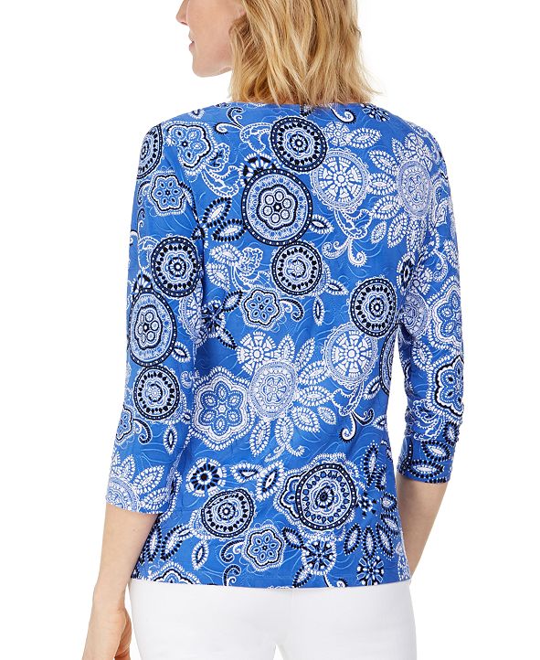 JM Collection Printed Jacquard Top, Created for Macy's & Reviews - Tops ...