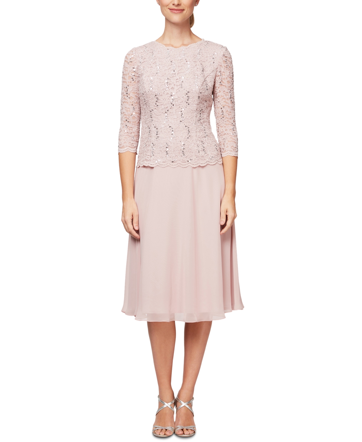 Click here for Alex Evenings Sequined Lace Contrast Dress - Shell... prices