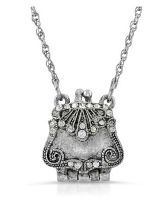 2028 Silver-Tone with Crystal Accents Purse Locket Necklace - Macy's
