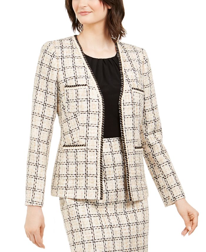 Karl Lagerfeld Paris Tweed Braided-Trim Jacket - Macy's