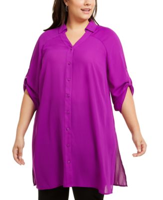 Alfani Plus Size Roll-Tab Tunic Shirt, Created for Macy's - Macy's