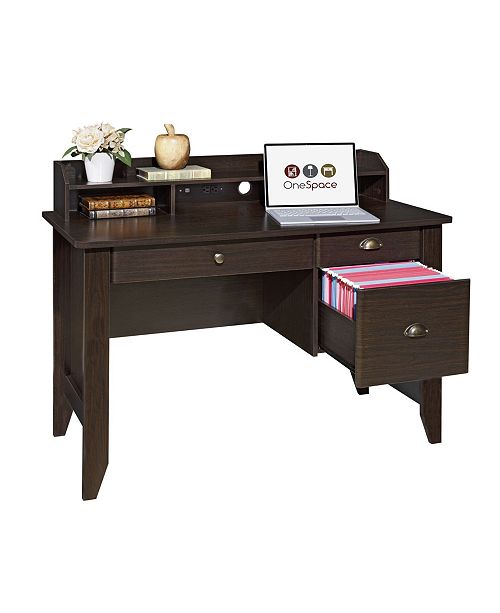 OneSpace Comfort Products Executive Desk with Hutch and USB, Charger ...