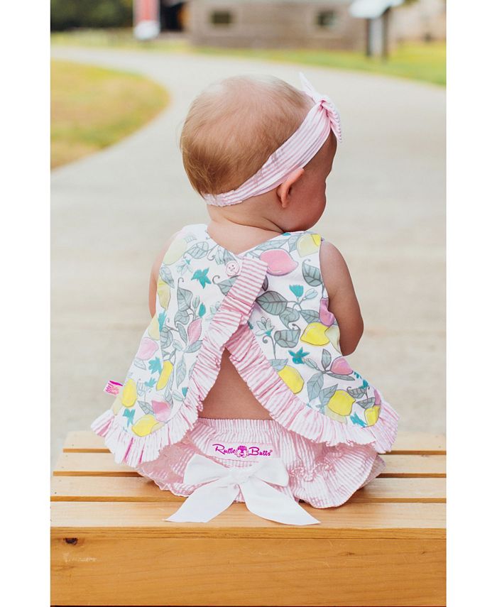 RuffleButts Toddler Girls Make Lemonade Swing Top Seersucker Dress Set ...