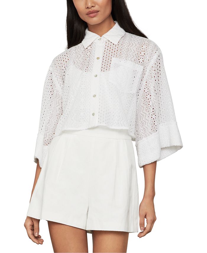 BCBGMAXAZRIA Button-Up Eyelet Top - Macy's