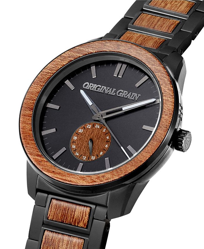 Original Grain Men's Sapele Wood Paired with a Black Stainless Steel ...
