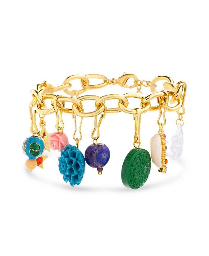 Steve Madden Goldtone Rainbow Multi Charm Chain Bracelet - Macy's
