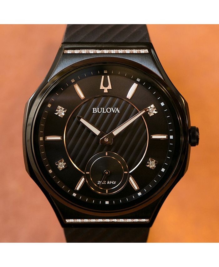 Bulova Women's CURV Diamond-Accent Black Rubber Strap Watch 41mm - Macy's