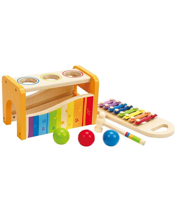 Hape Kids Wooden Musical Instrument Rainbow Pound and Tap Bench with ...