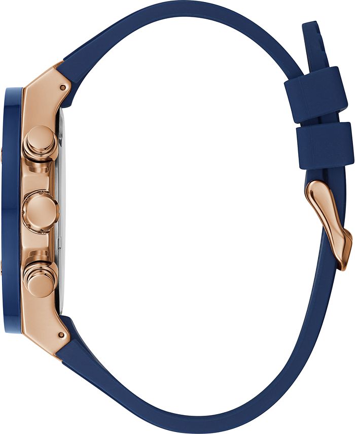 GUESS Men's Blue Silicone Strap Watch 46mm - Macy's