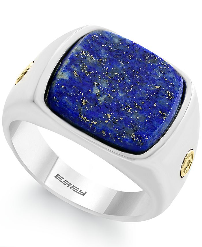 EFFY Collection EFFY® Men's Lapis Lazuli Ring in Sterling Silver & 18k ...
