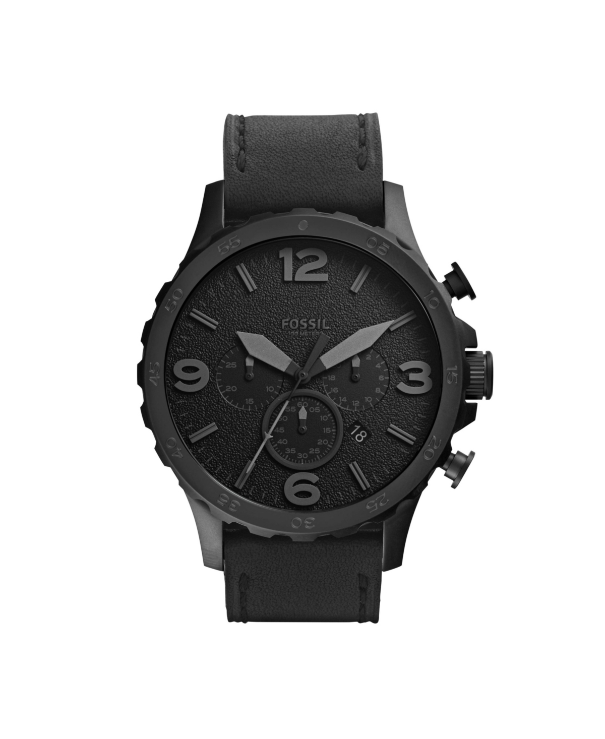 Click here for Fossil Mens Nate Black Leather Strap Watch - Black prices
