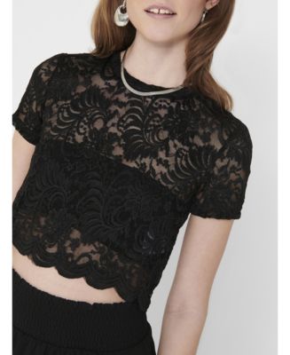 ONLY Alba Lace Short Sleeve Crop Top - Macy's