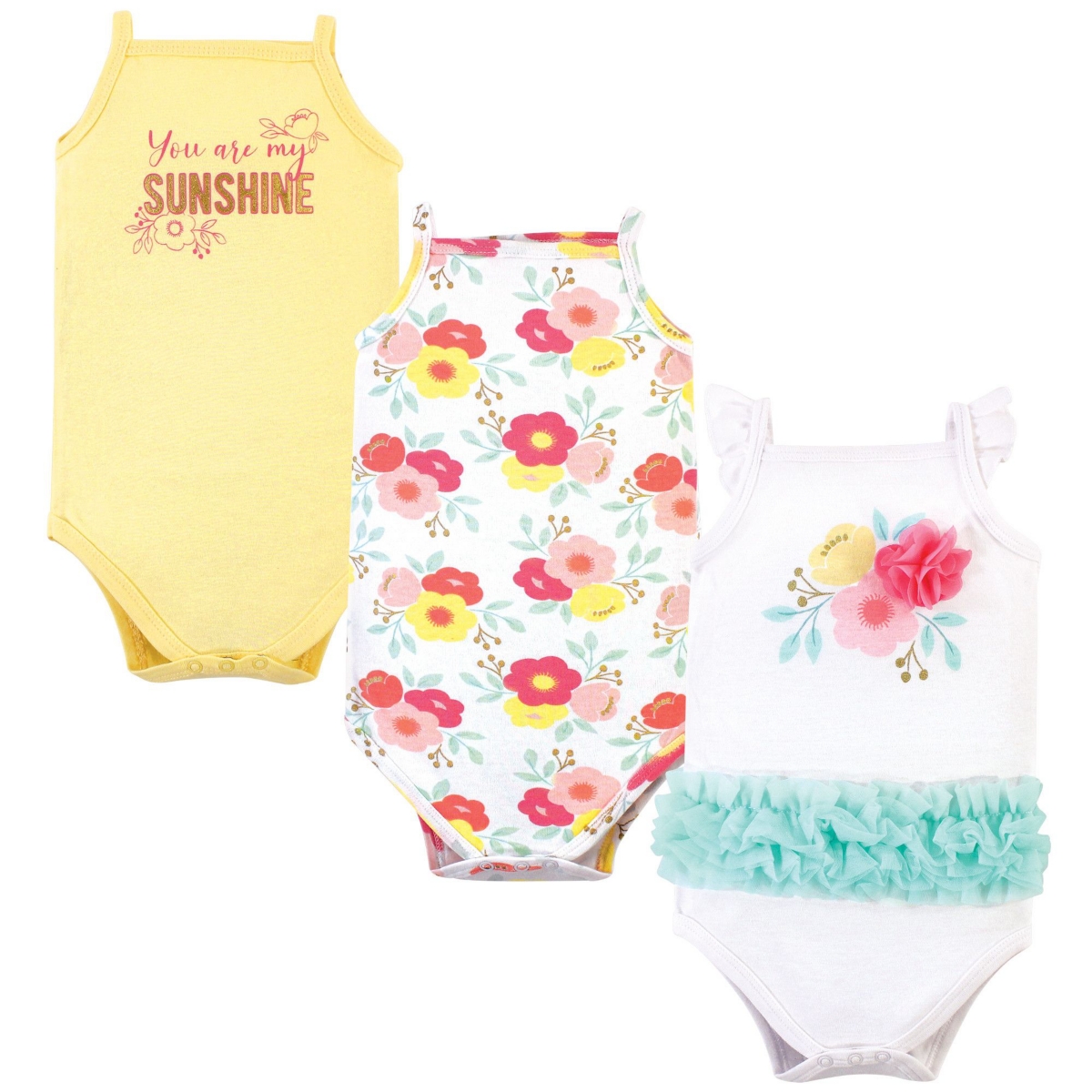 Little Treasure Baby Girls Treasure Cotton Bodysuits 3pk  Cherries  3-6 Months - Sunshine