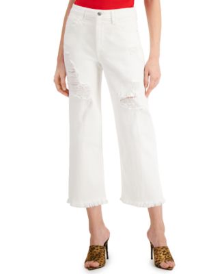 GUESS Ripped Cropped Wide-Leg Jeans - Macy's
