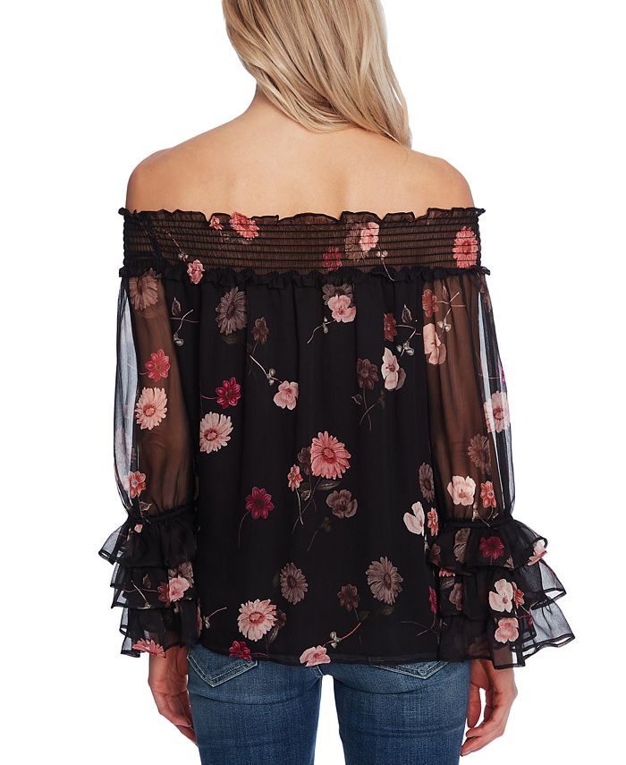 CeCe Women's Printed Off-The-Shoulder Ruffled-Sleeve Top - Macy's